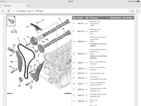 0805K1 Звездочк распредвала (вариатор) PSA 3008,308,408,508, Partner ...