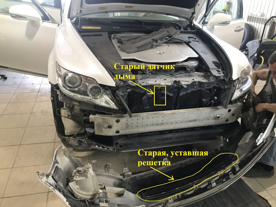 Замена стекла люка, датчика дыма, нижней реш. бампера, закраска сколов ...