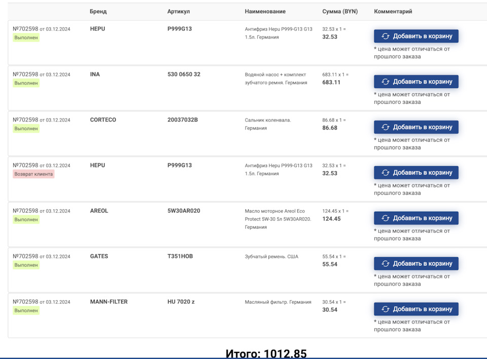 Обслуживание, замена ГРМ — Volkswagen Golf Mk7, 1,6 л, 2015 года ...