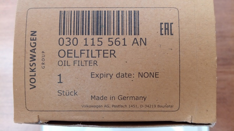Масляный фильтр VAG 030115561AN (Вес, 2021г.в., 1.4CGGB, Polo ...