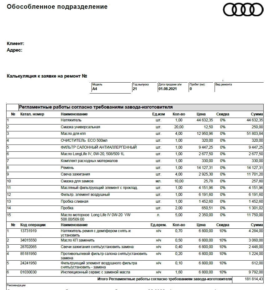ТО4 — Audi A4 (B9), 2 л, 2021 года | плановое ТО | DRIVE2