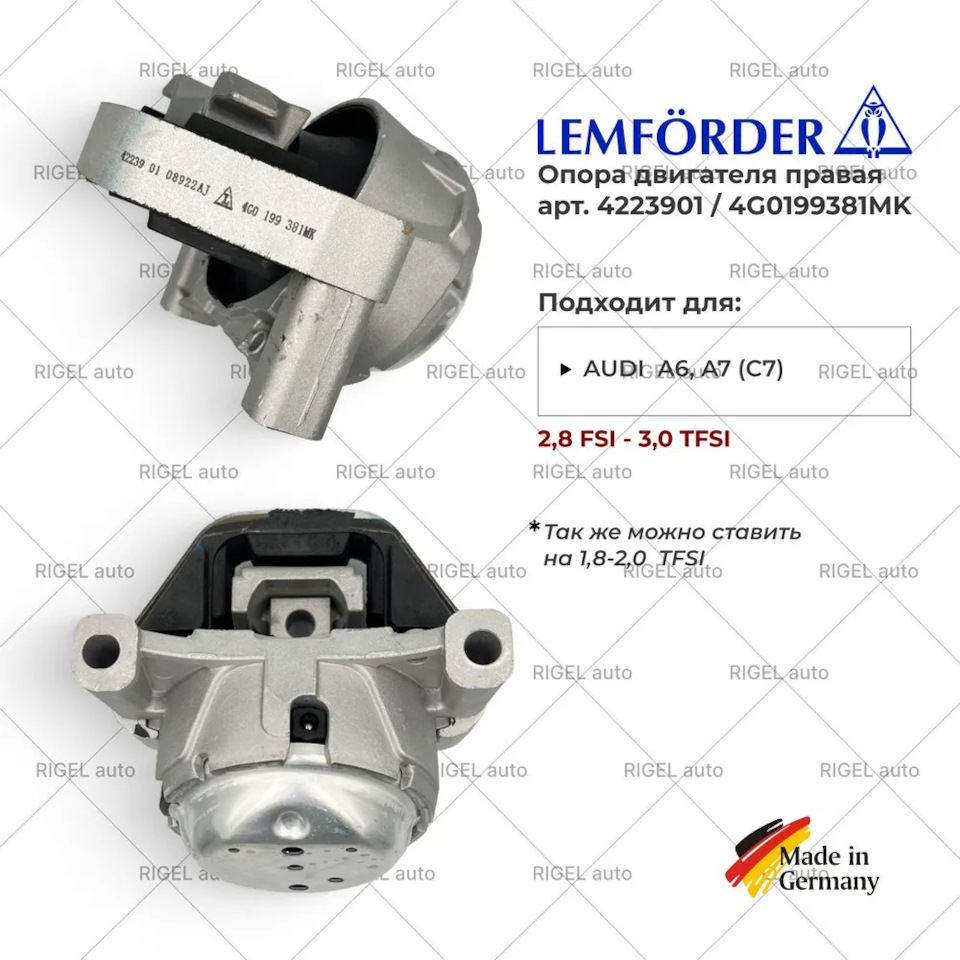 Поиск аналогов ОЕМ подушек для 2.0 TFSI — Audi A6 (C7), 2 л, 2012 года ...