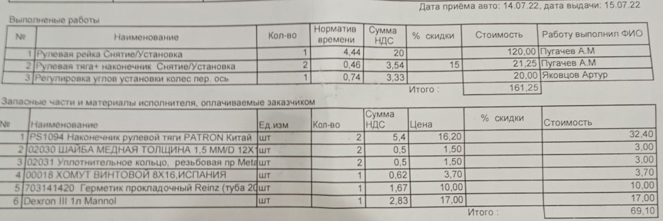 Замена рулевой рейки — FIAT Marea, 1,9 л, 2001 года | поломка | DRIVE2