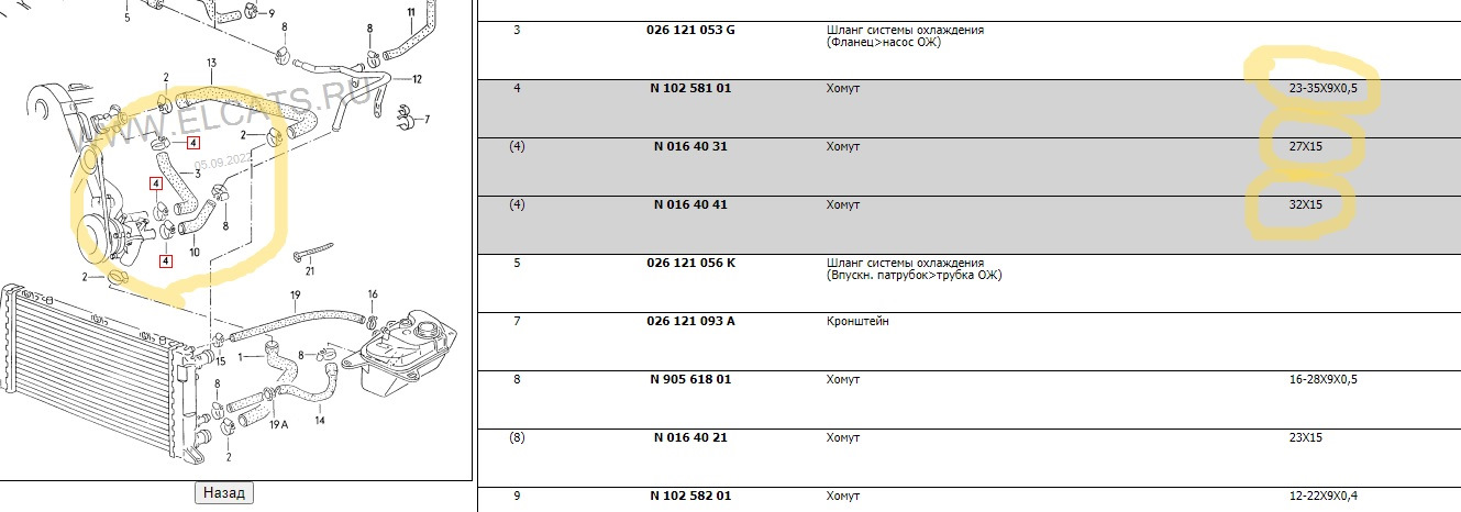Хомуты системы охлаждения — Audi 80 (B3), 1,6 л, 1990 года | запчасти ...
