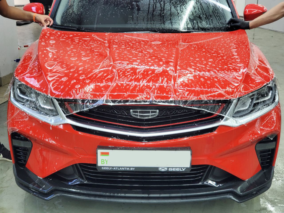 Оклейка Geely Coolray в антигравинйую прозрачную пленку + Крыша, стойки ...
