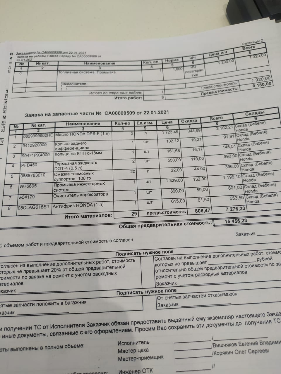 Расценки у дилера — Honda CR-V (RM), 2,4 л, 2013 года | визит на сервис ...