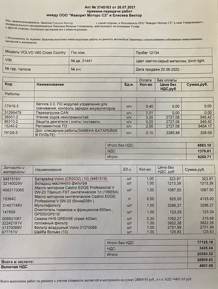 ТО-1 — Volvo V60 Cross Country (2G), 2 л, 2019 года | плановое ТО | DRIVE2