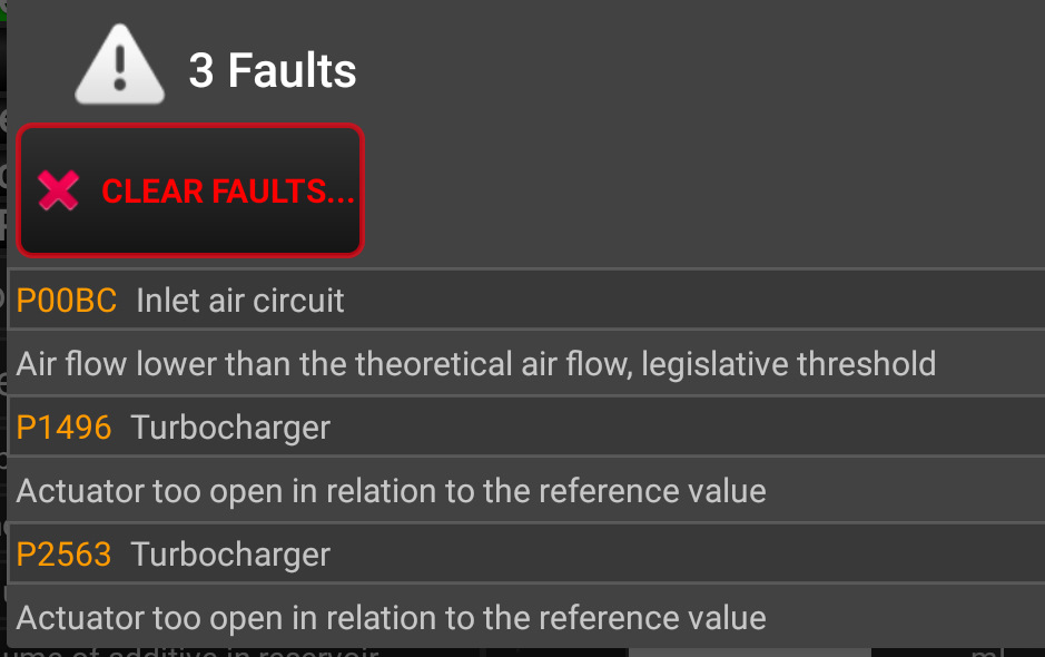 аварийный режим, отсутствие тяги, ошибки P00BC, затем P1496 и P2563 ...