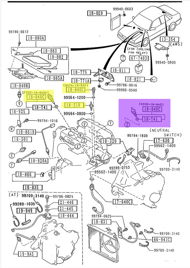 Замена датчика включения радиатора F2T — Ford Probe I, 2,2 л, 1991 года ...
