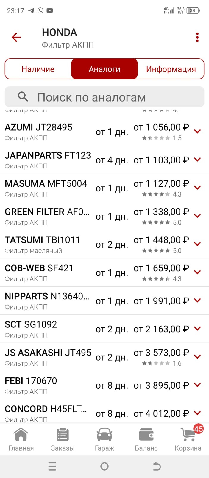 Внешний фильтр вариатора — Honda Freed Spike, 1,5 л, 2015 года ...