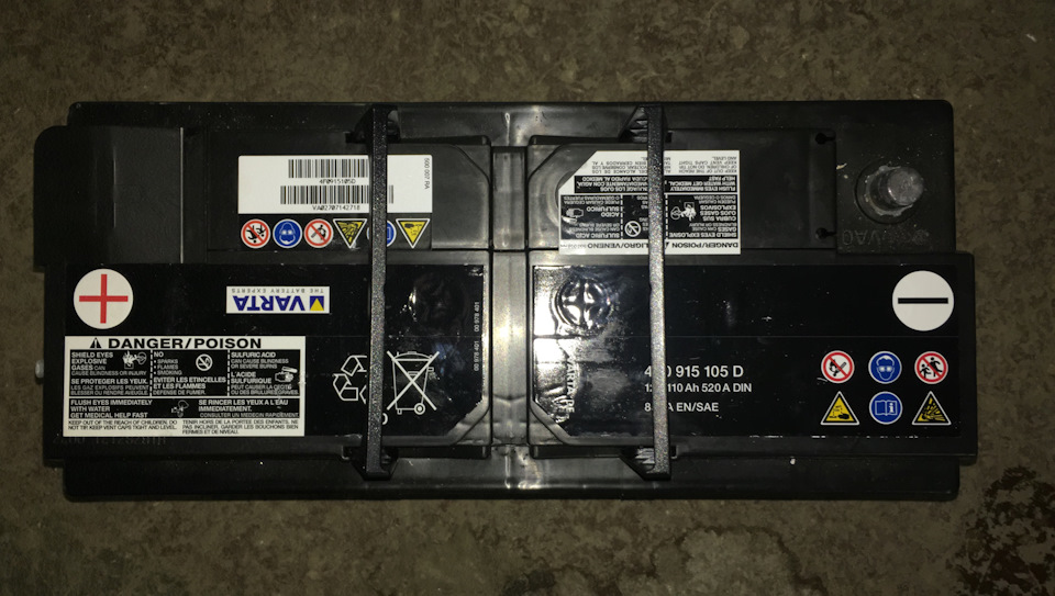 Замена родного аккумулятора VAG. Topla 12V 110Ah 1000EN (DIN600A ...