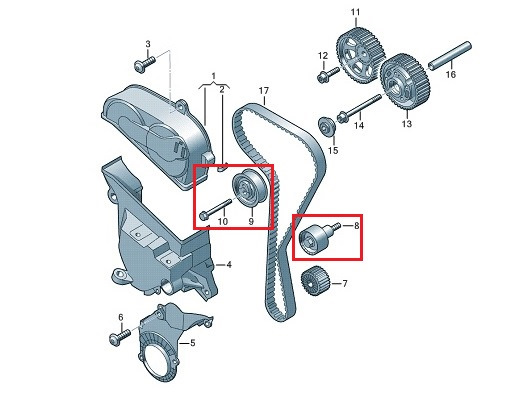 04E109479A Натяжной ролик с деталями VAG | Запчасти на DRIVE2