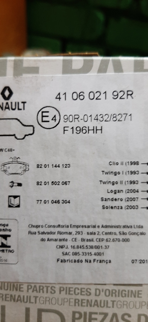 410602192R Комплект тормозных колодок передних RENAULT | Запчасти на DRIVE2