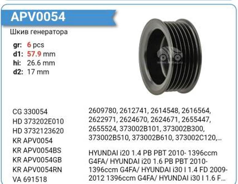 330054 Шкив генератора CARGO | Запчасти на DRIVE2