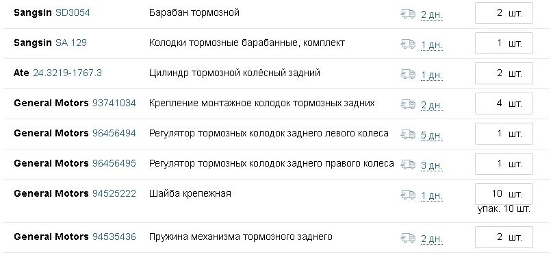 Подбор запчастей для переборки задних тормозов — Chevrolet Aveo Sedan ...