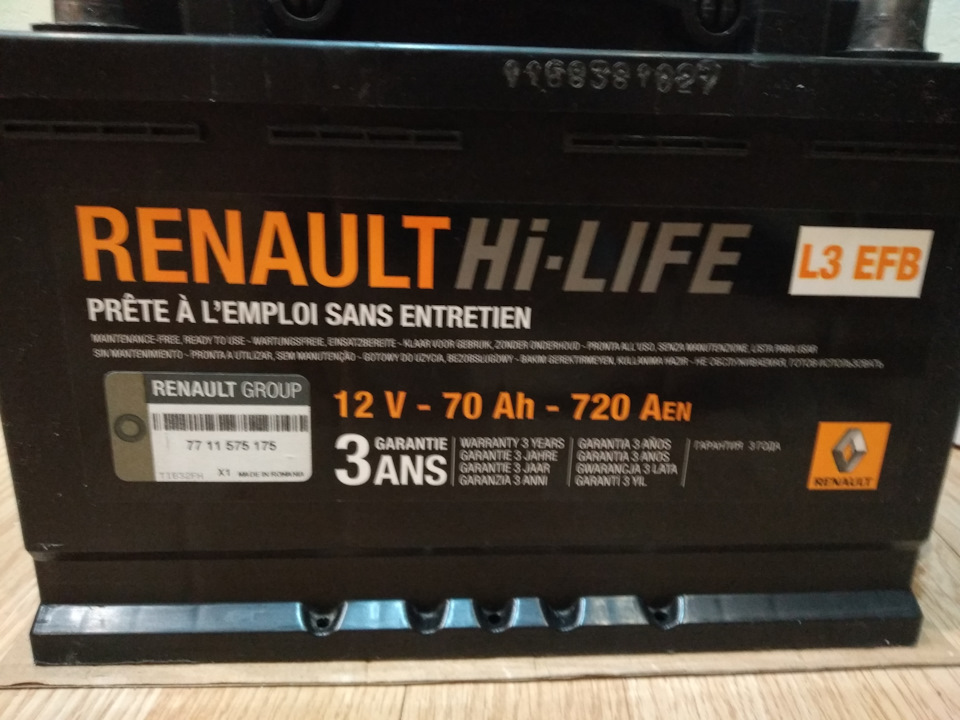 7711575175 Аккумуляторная батарея 70ah 720a RENAULT | Запчасти на DRIVE2
